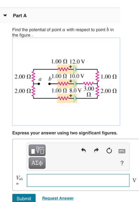 Solved Part A Find the potential of point a with respect to | Chegg.com