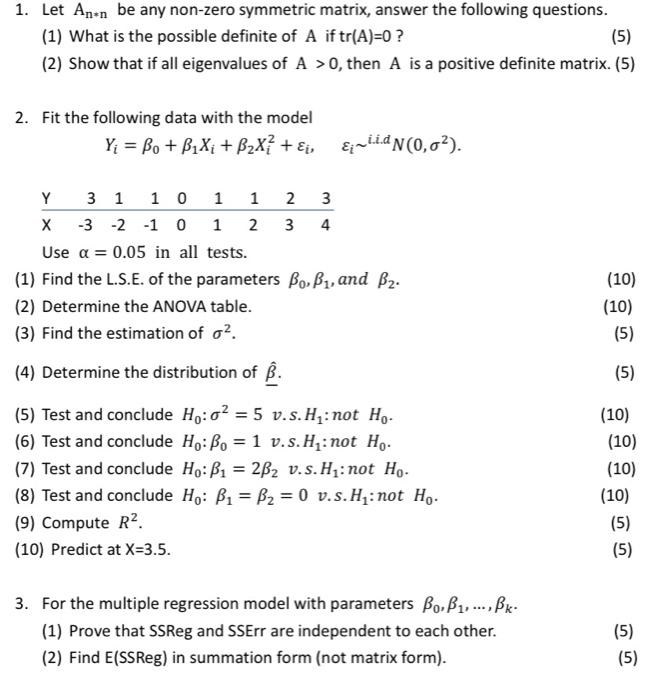 Solved 1. Let An∗n be any non-zero symmetric matrix, answer | Chegg.com
