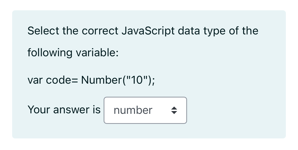 Solved Select the correct JavaScript data type of the | Chegg.com