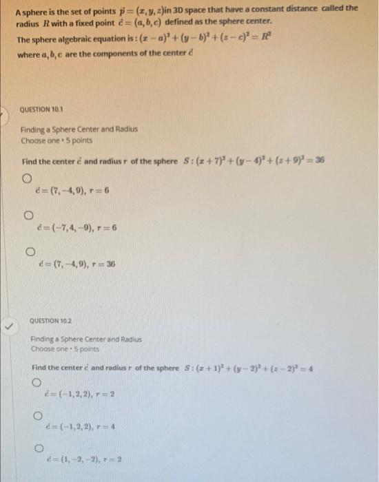 Solved GROUP 10 Sphere Equation Group 4 questions A sphere | Chegg.com