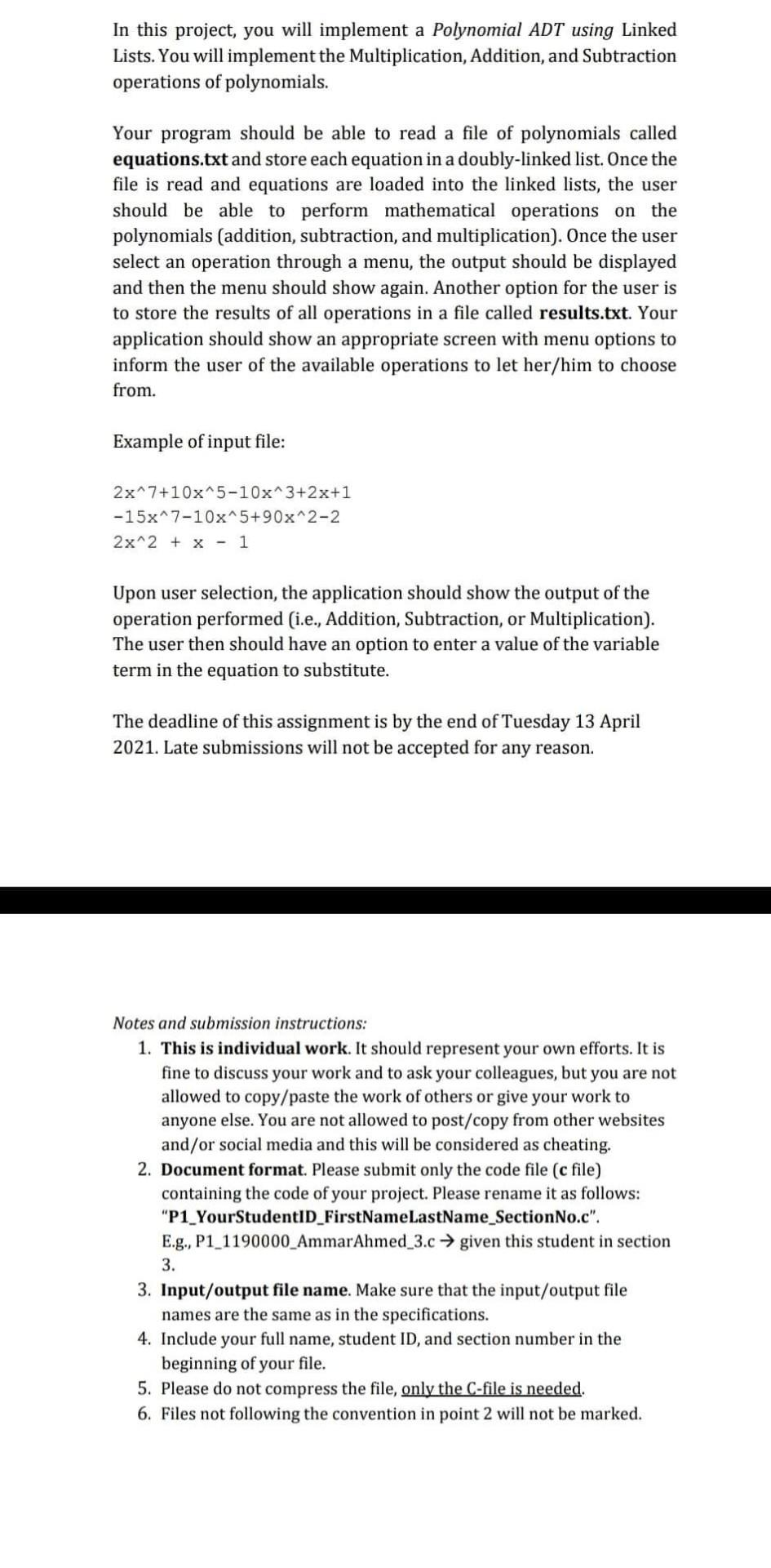 Solved In this project, you will implement a Polynomial ADT | Chegg.com