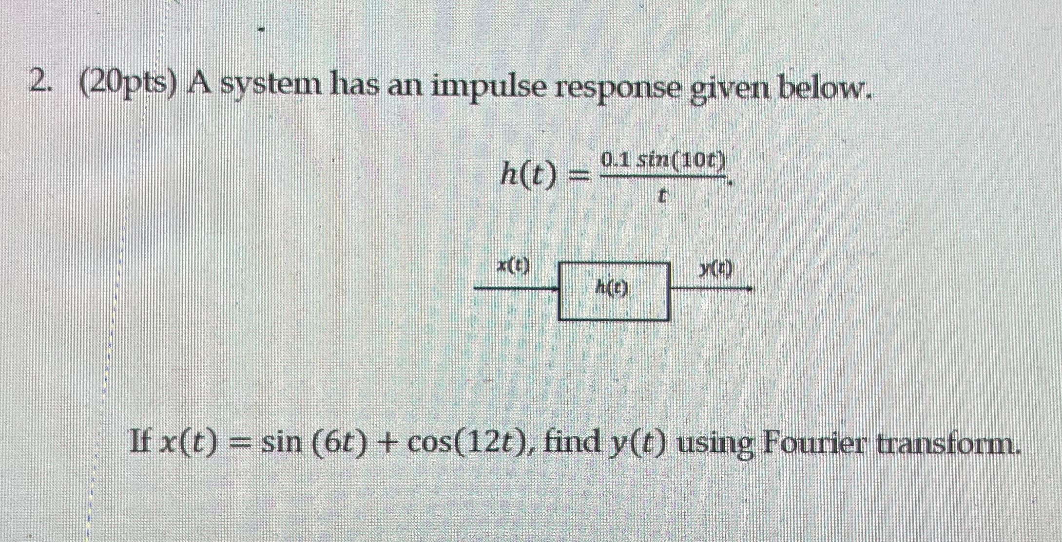 Solved (20pts) ﻿A system has an impulse response given | Chegg.com