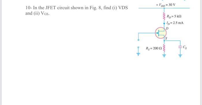 Solved 10- In the JFET circuit shown in Fig. 8, find (i) VDS | Chegg.com