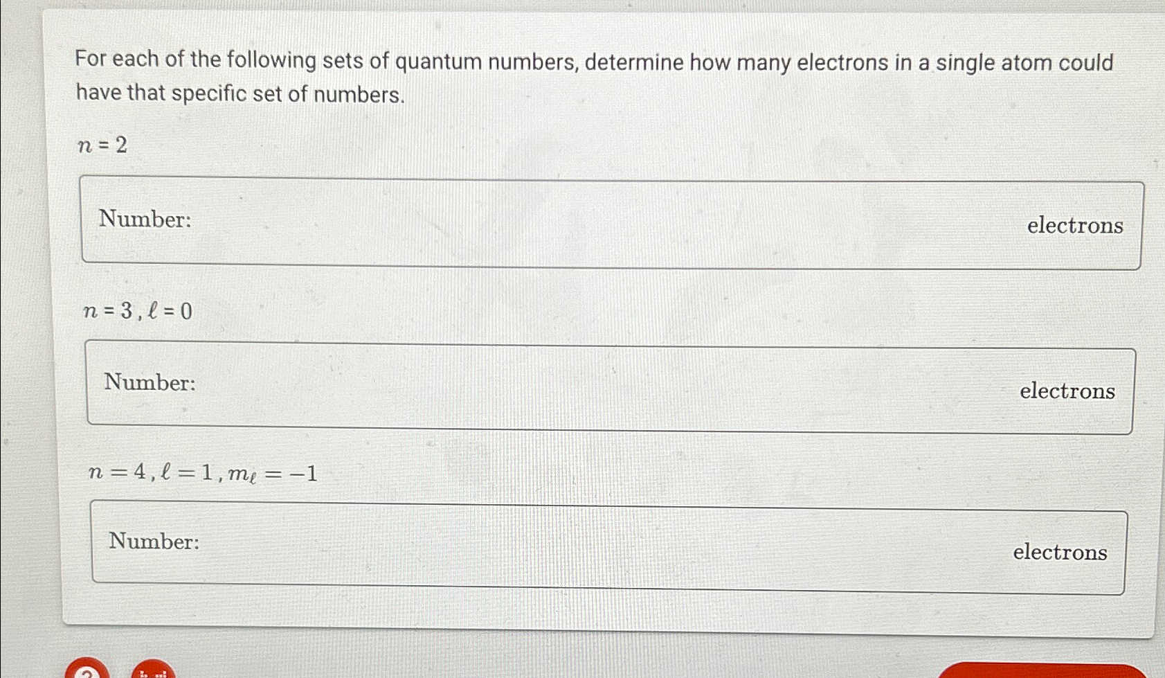 Solved For each of the following sets of quantum numbers, | Chegg.com