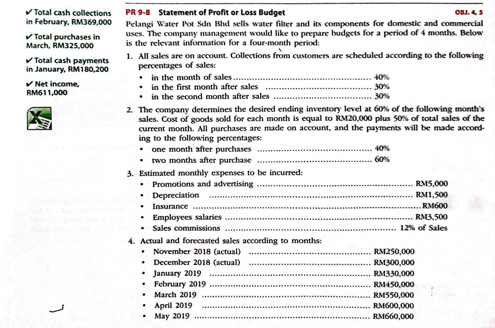 Total cash collections in February, RM369,000 | Chegg.com