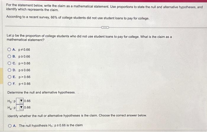 Solved For the statement below, write the claim as a | Chegg.com