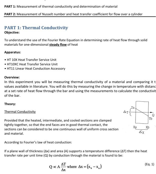 Solved PART 1: Measurement of thermal conductivity and | Chegg.com