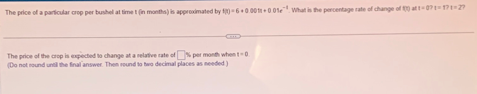 Solved The price of a particular crop per bushel at time | Chegg.com