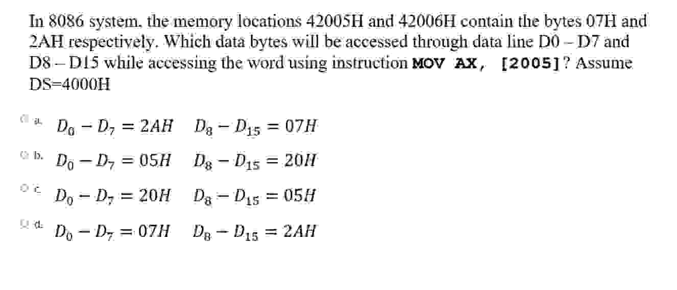 Solved In 8086 ﻿system, the memory locations 42005H ﻿and | Chegg.com