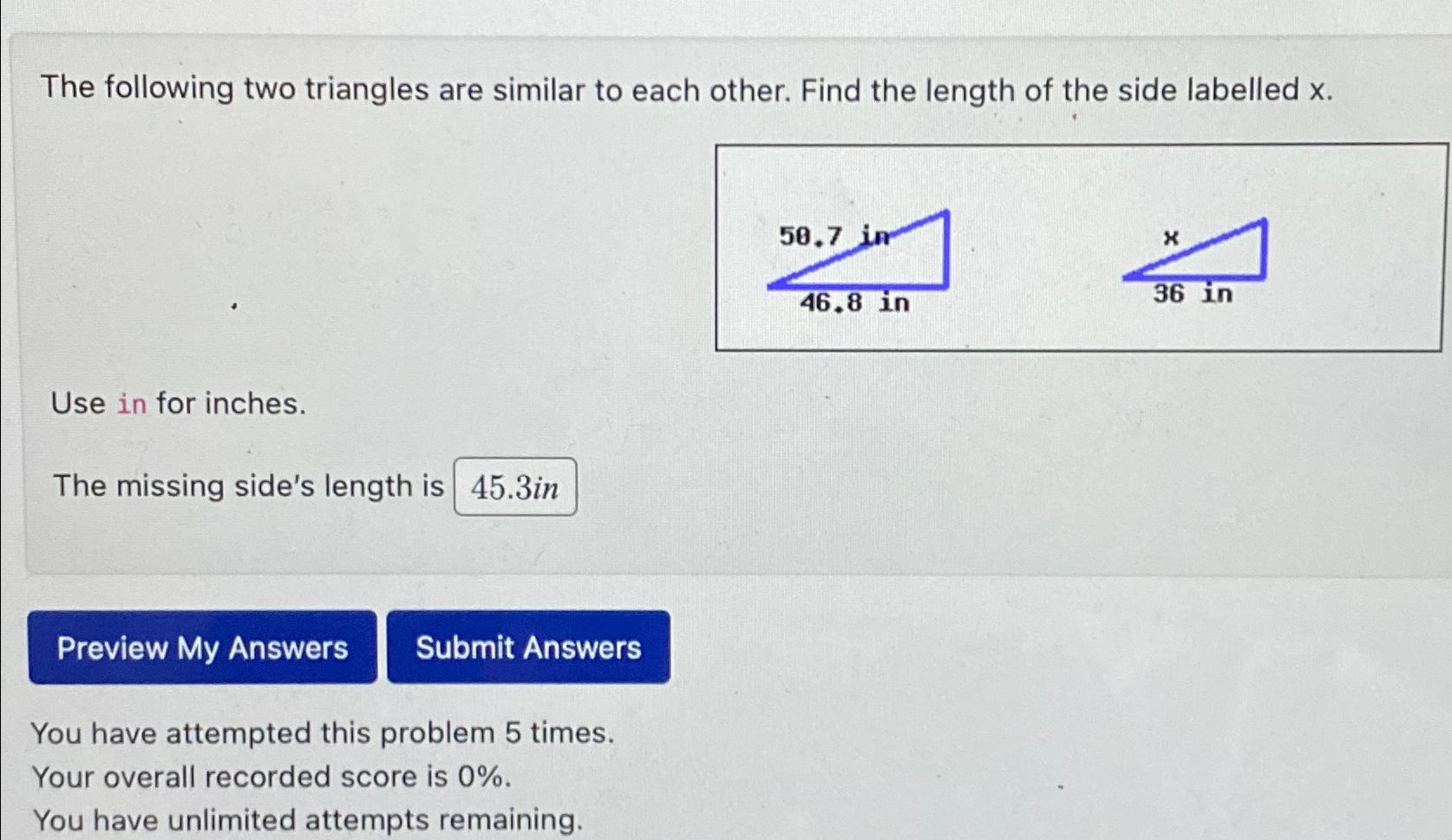 Solved The following two triangles are similar to each | Chegg.com