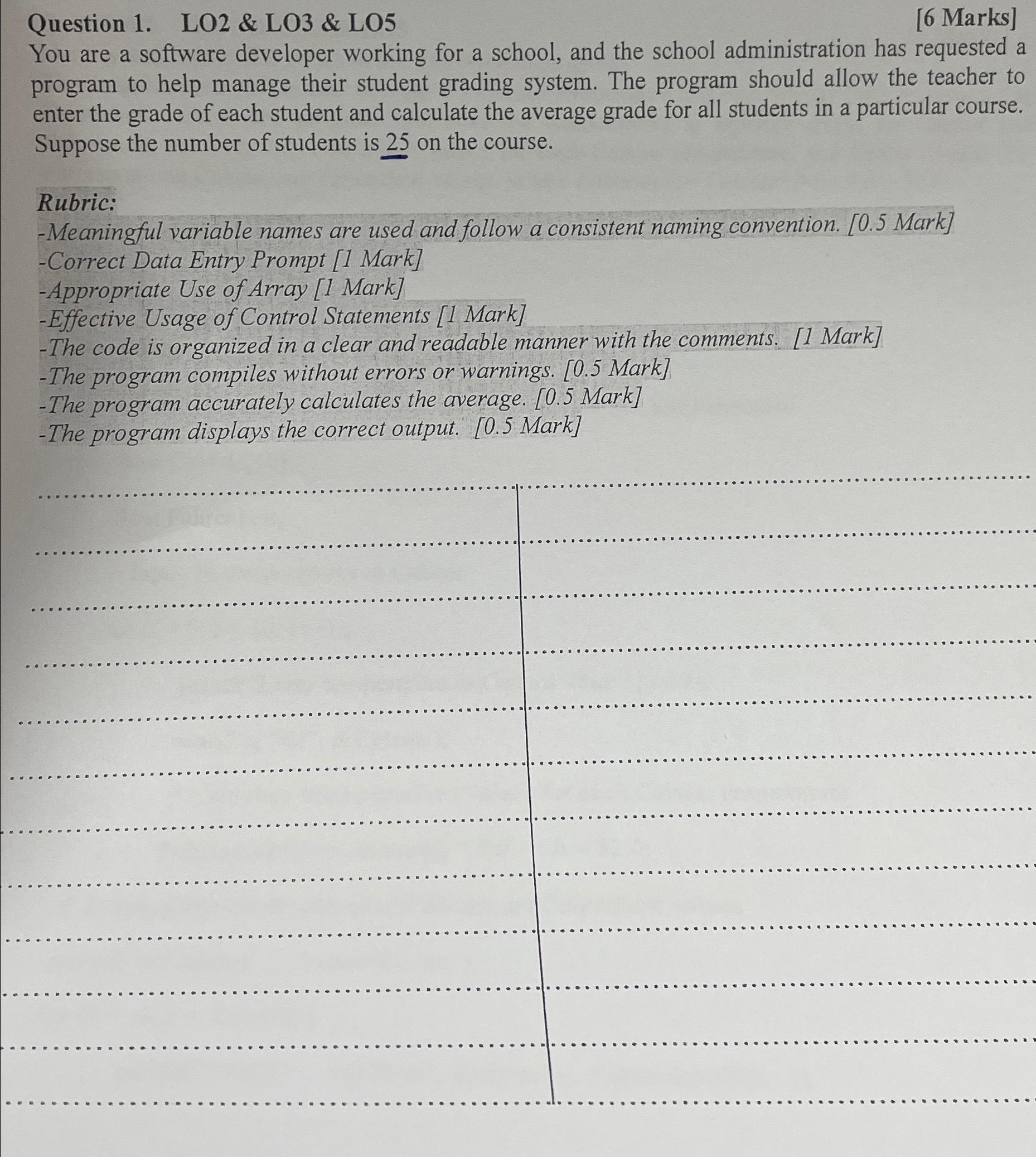 Solved Question 1. ﻿LO2 ﻿& LO3 ﻿& LO5[6 ﻿Marks]You are a | Chegg.com