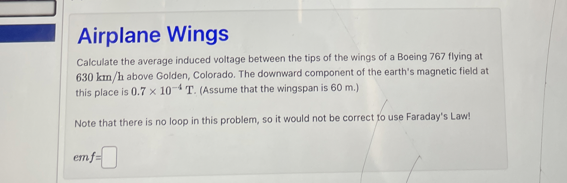 Solved Airplane WingsCalculate the average induced voltage | Chegg.com