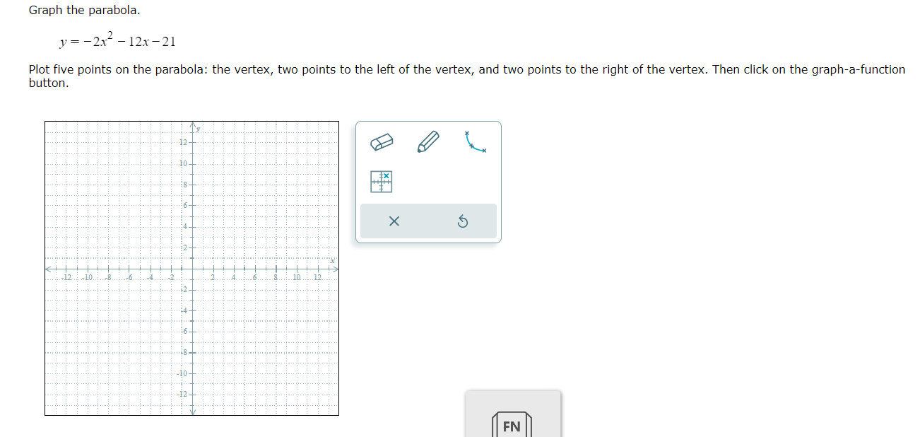 Solved Graph the parabola.y=-2x2-12x-21Plot five points on | Chegg.com