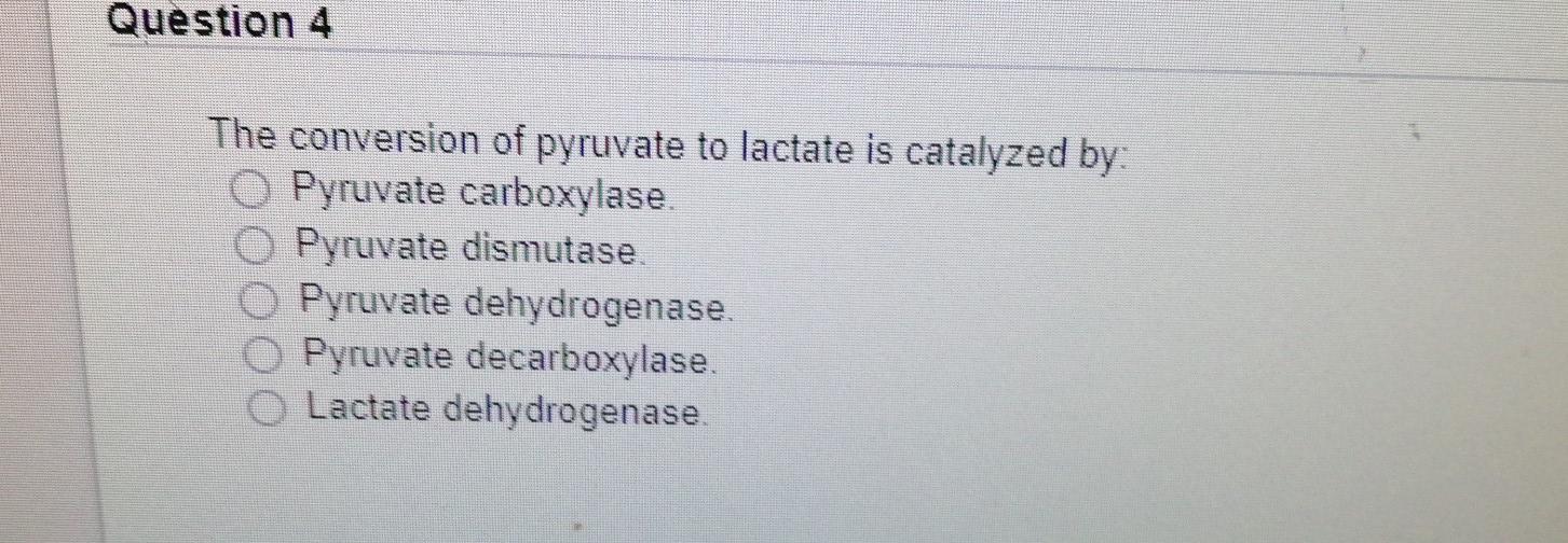 Solved Question 4 The conversion of pyruvate to lactate is | Chegg.com