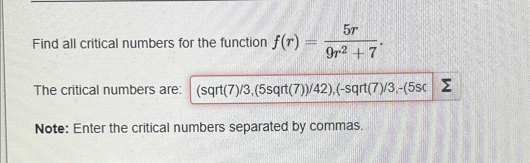 Solved Find all critical numbers for the function | Chegg.com
