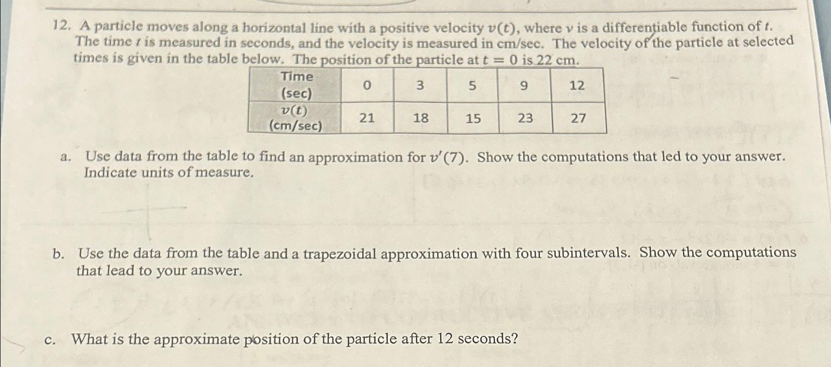 Solved A particle moves along a horizontal line with a | Chegg.com