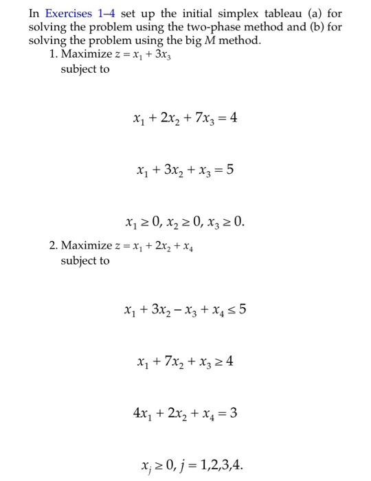 Solved In Exercises 1-4 set up the initial simplex tableau | Chegg.com