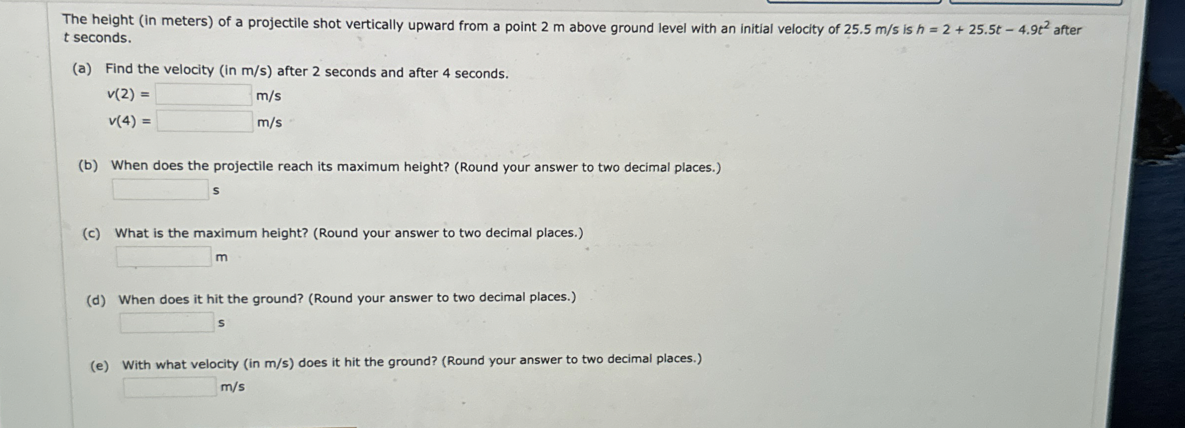 Solved The height (in meters) ﻿of a projectile shot | Chegg.com