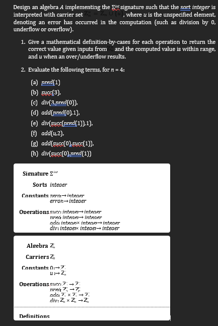 Solved Design an algebra A implementing the gint signature | Chegg.com
