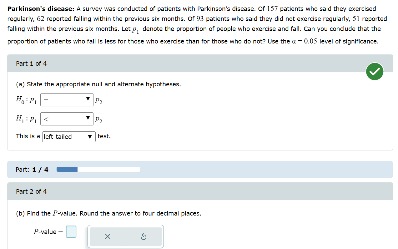 Solved Parkinson's disease: A survey was conducted of | Chegg.com