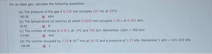 Solved For an ideal gas, calculate the following quantities. | Chegg.com