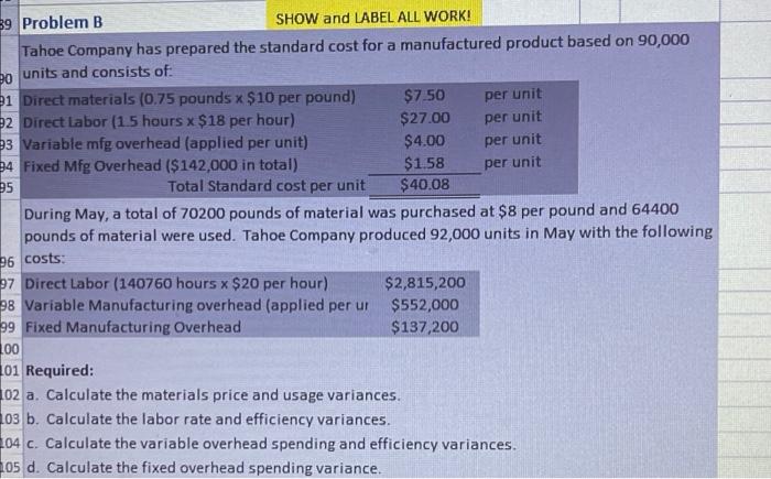 Solved a per unit per unit per unit 39 Problem B SHOW and | Chegg.com