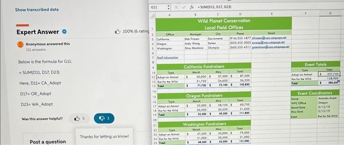 Solved In cell G11, insert a formula using the SUM function | Chegg.com