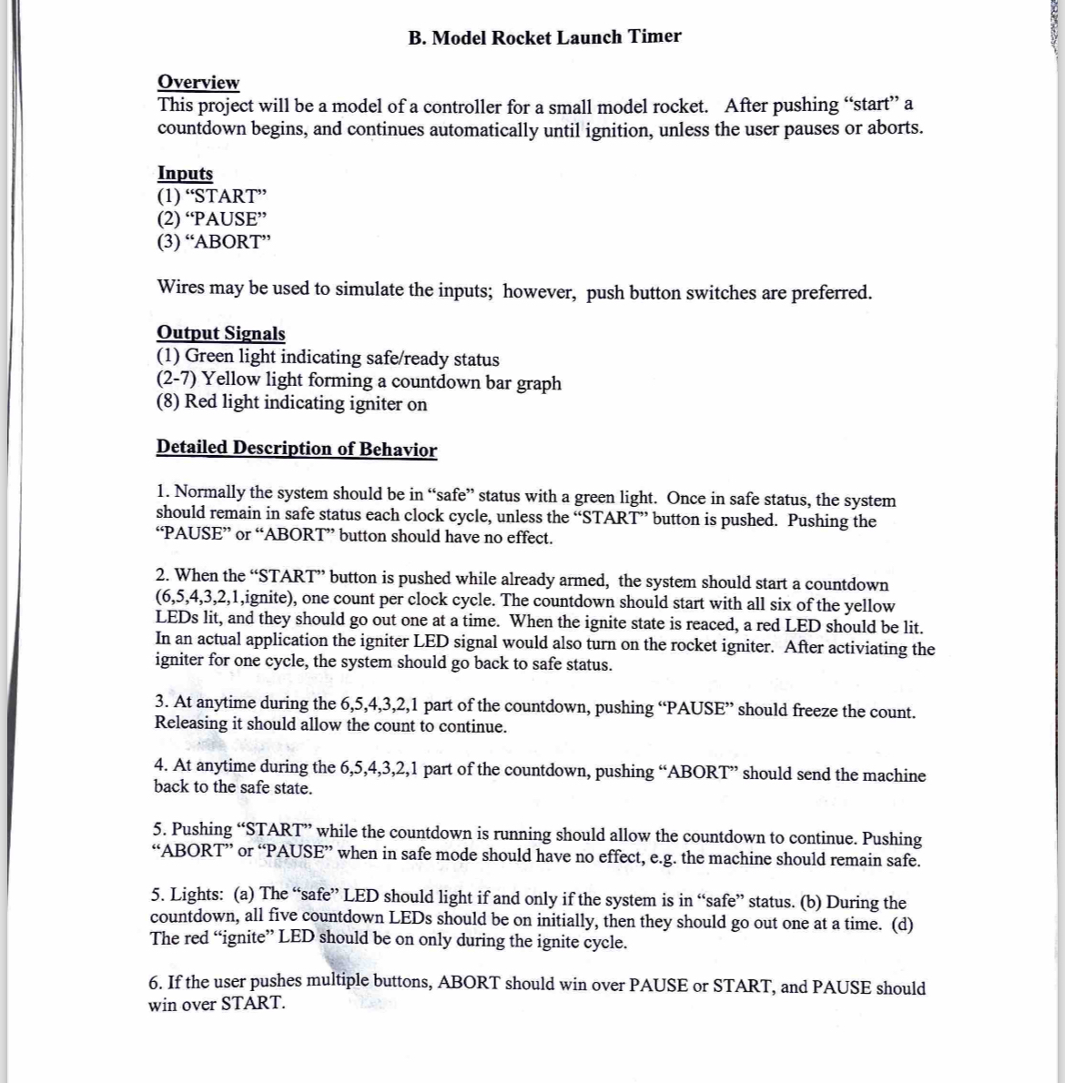 Solved B. ﻿Model Rocket Launch TimerOverviewThis project | Chegg.com