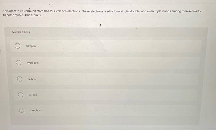 Solved This atom in its unbound state has four valence | Chegg.com