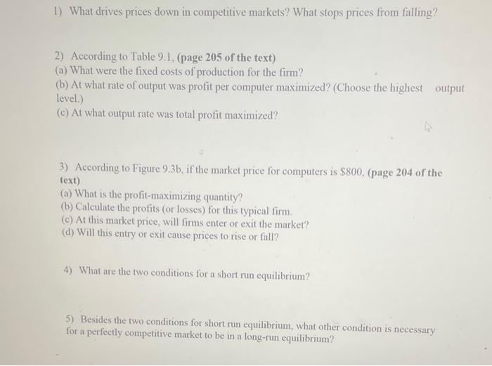 Solved 1) What drives prices down in competitive markets? | Chegg.com