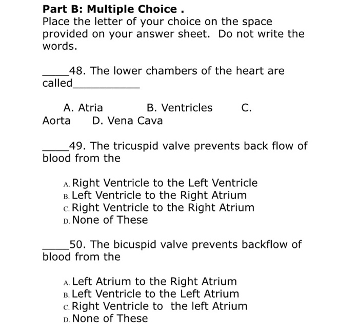 Solved Part B: Multiple Choice . Place the letter of your | Chegg.com