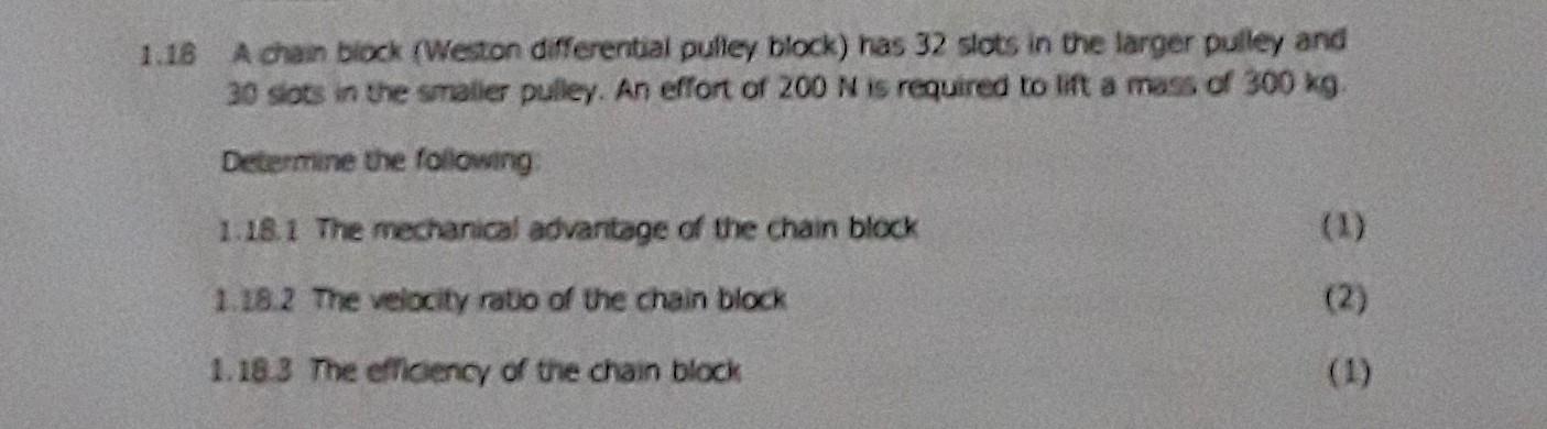Solved 1.18 A chain block (Weston differential pulley block) | Chegg.com