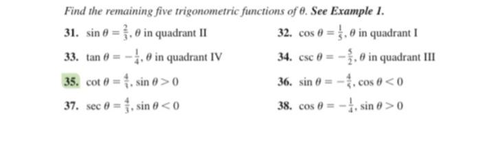 Solved Find the remaining five trigonometric functions of θ. | Chegg.com