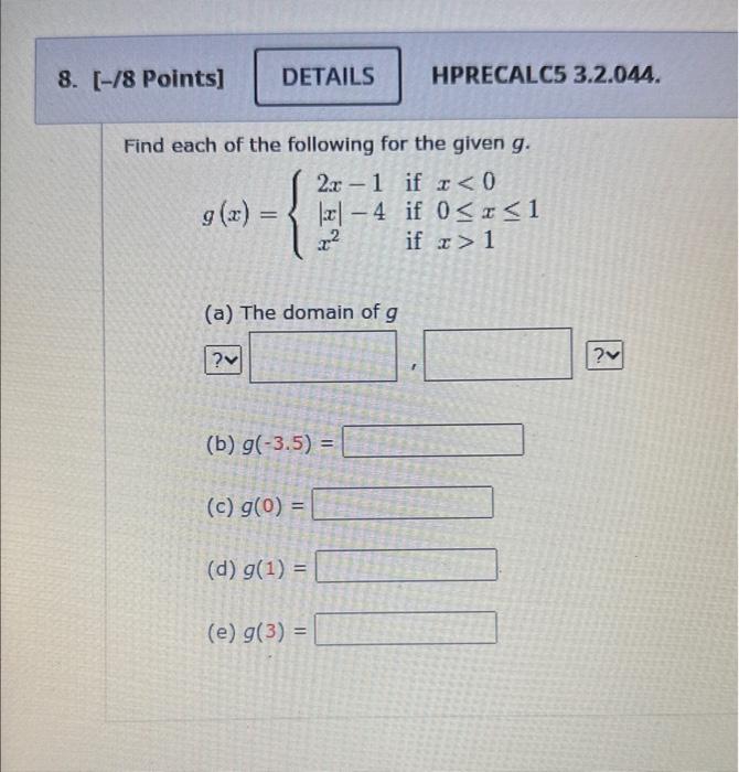 Solved Find each of the following for the given g. | Chegg.com