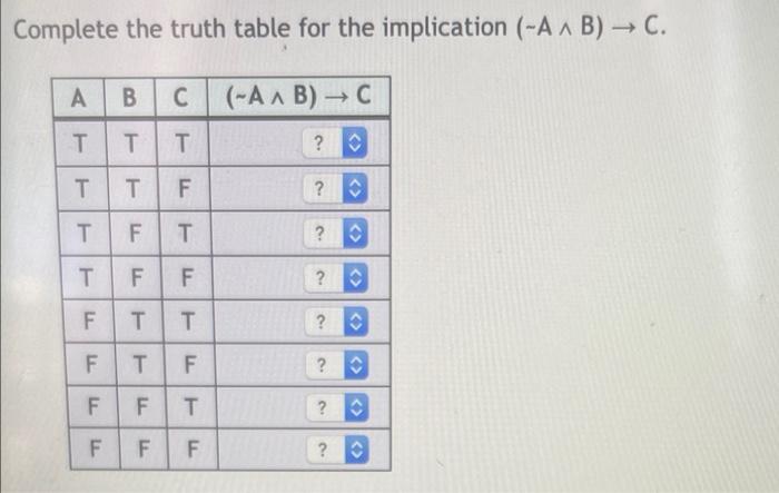 Solved Complete the truth table for the implication (-A 4B) | Chegg.com