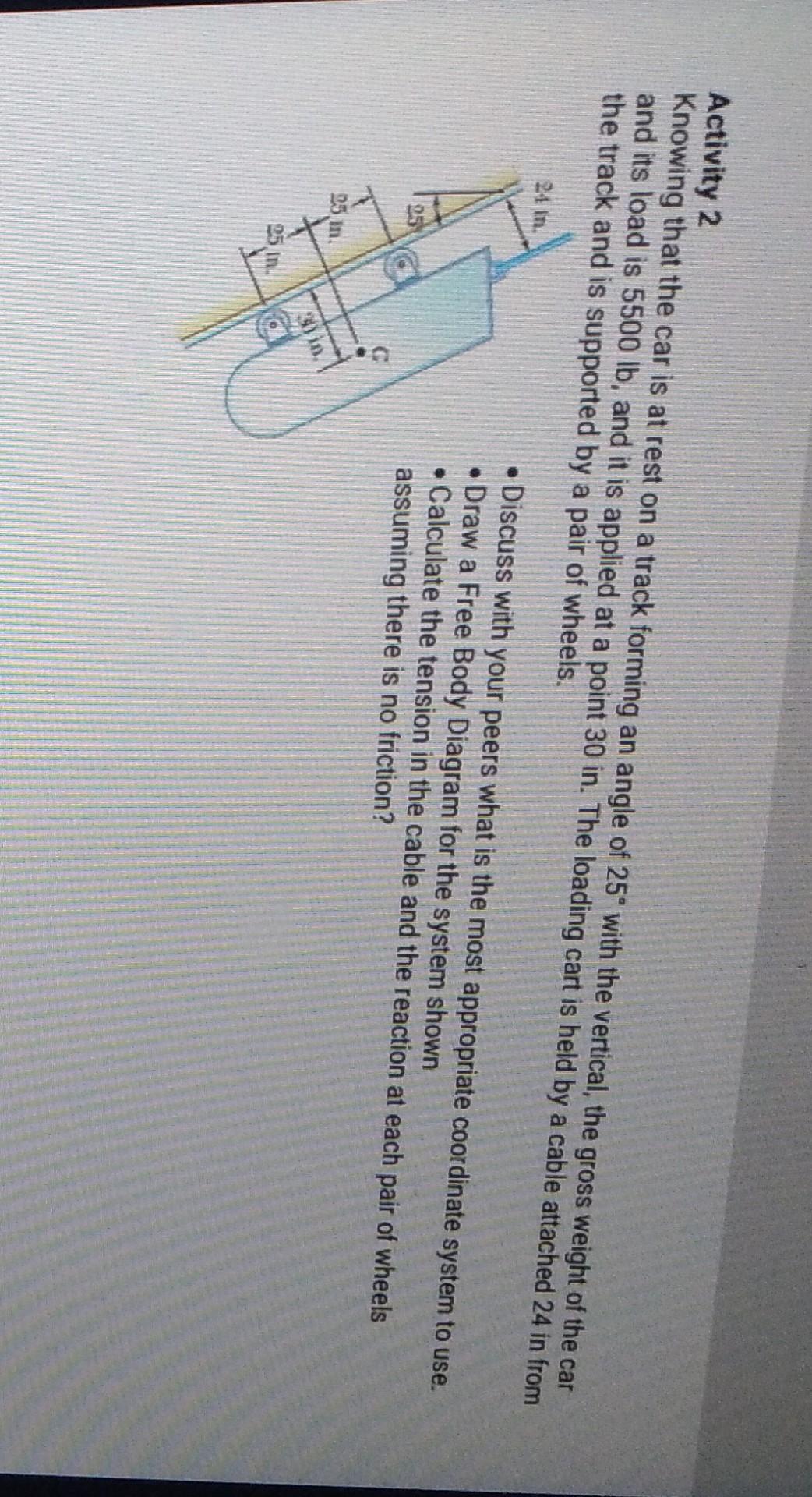 Solved Activity 2 Knowing that the car is at rest on a track | Chegg.com