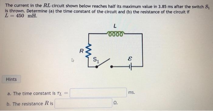 Solved The current in the RL circuit shown below reaches | Chegg.com