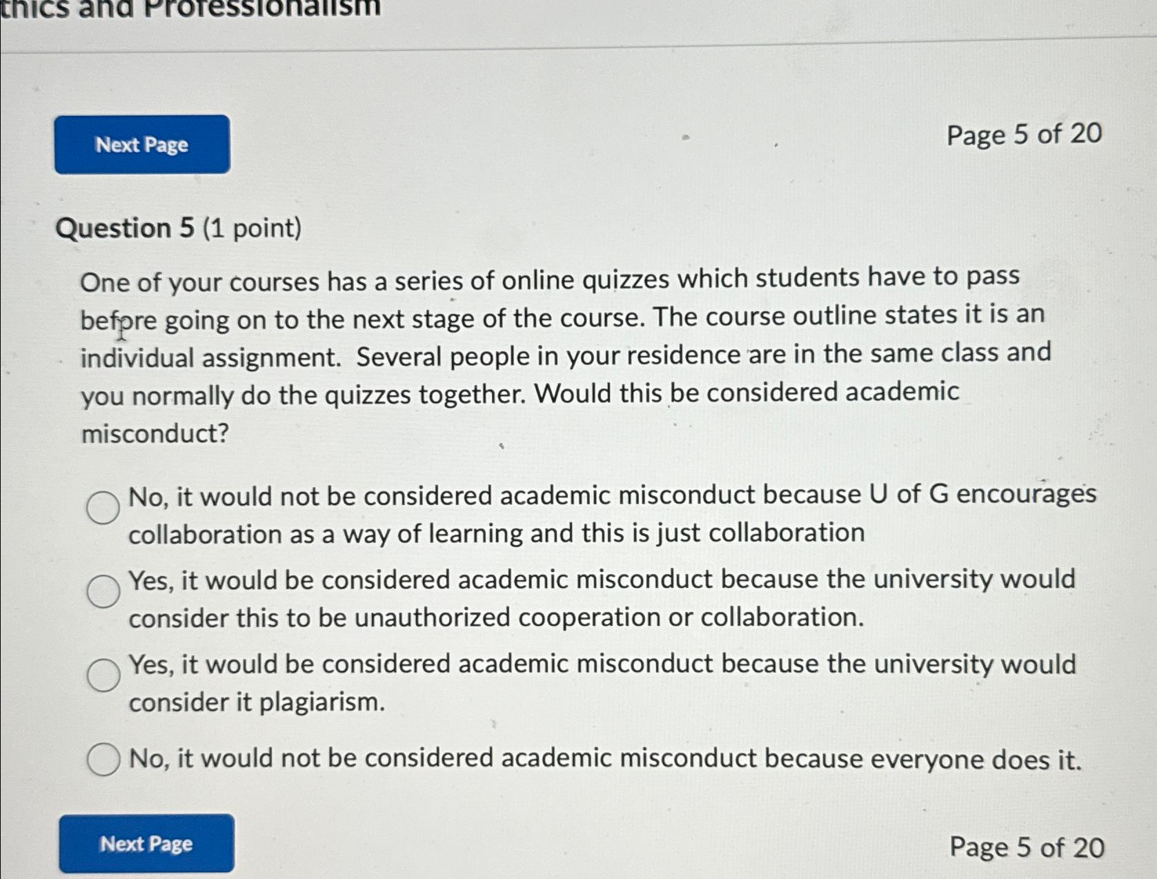 Solved Page 5 ﻿of 20Question 5 (1 ﻿point)One of your courses | Chegg.com