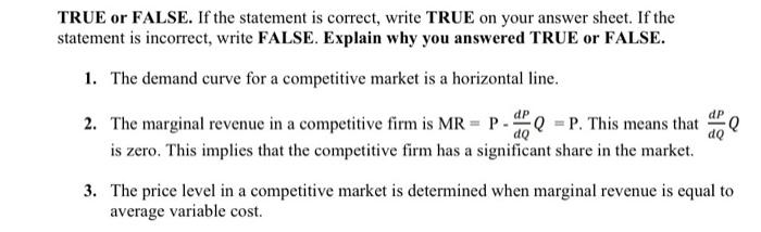 Solved TRUE or FALSE. If the statement is correct, write | Chegg.com