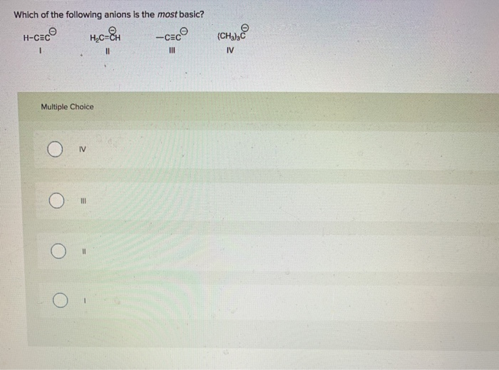 Solved Which of the following anions is the most basic? | Chegg.com