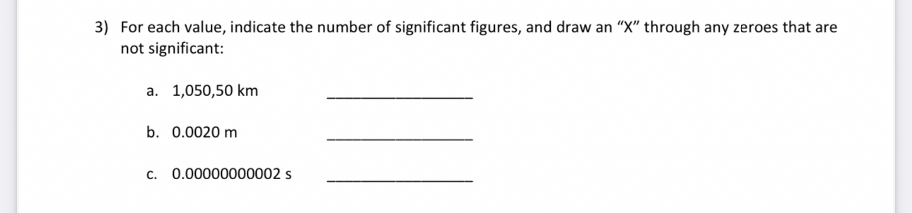 Solved For each value, indicate the number of significant | Chegg.com