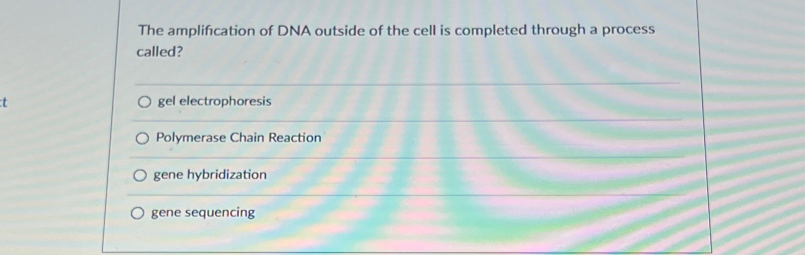 Solved The amplification of DNA outside of the cell is | Chegg.com