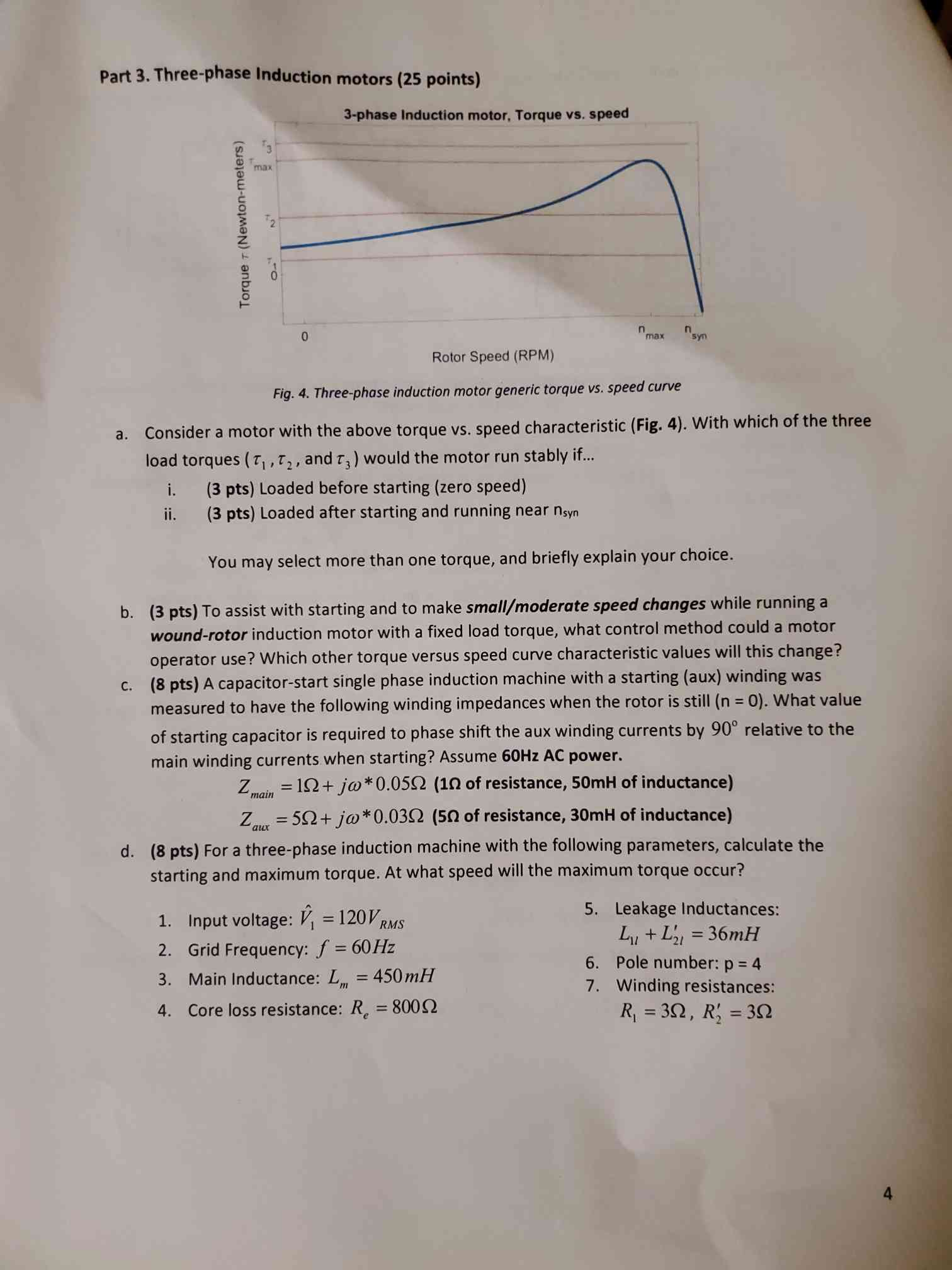 Solved Part 3. ﻿Three-phase Induction motors (25 ﻿points)a. | Chegg.com