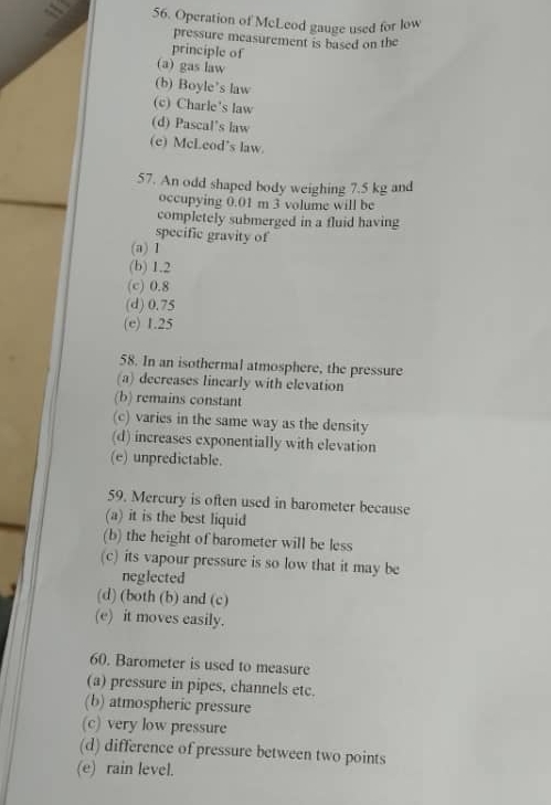 Solved Operation of MeLeod gauge used for low pressure | Chegg.com
