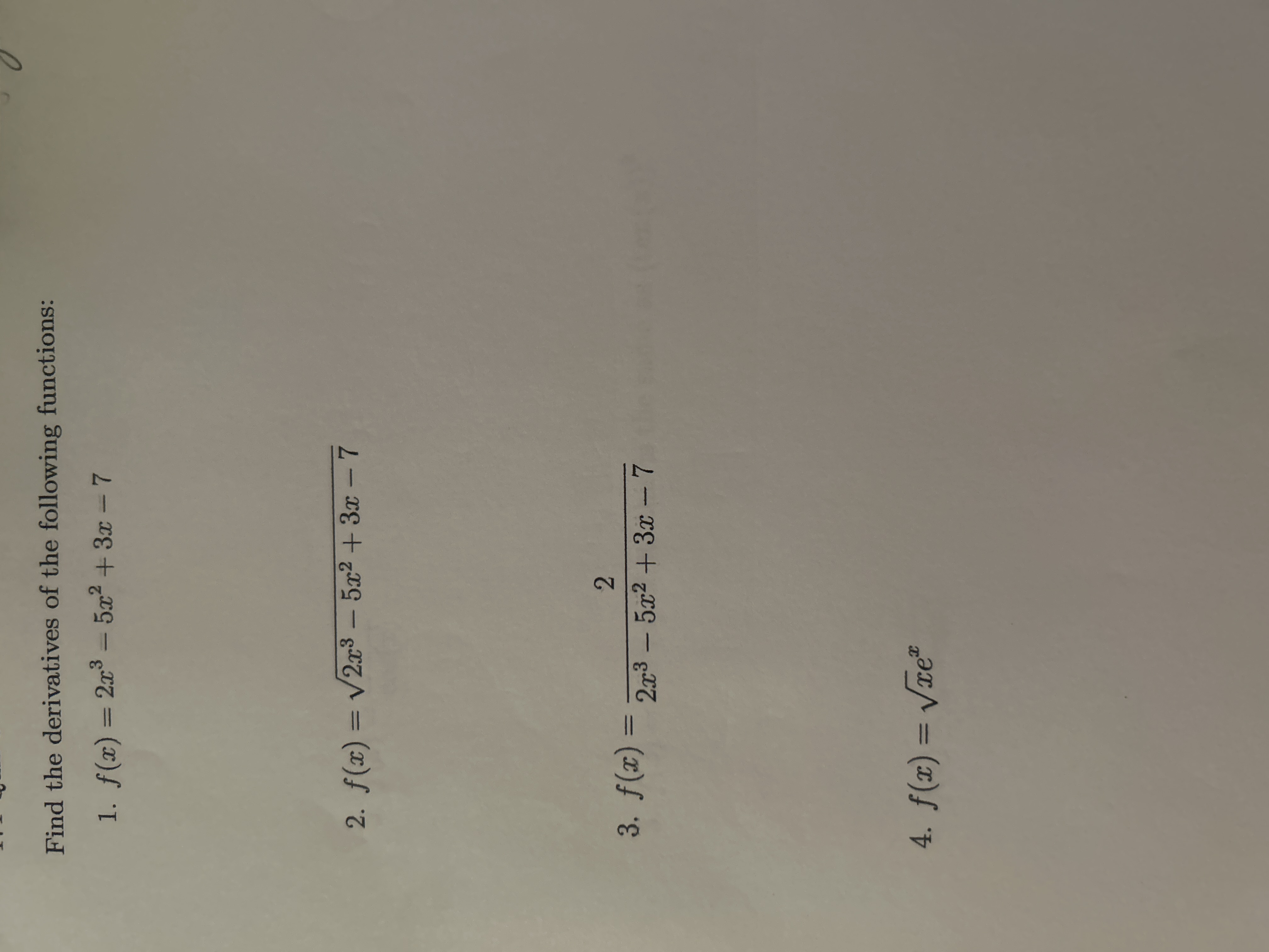 Solved Find the derivatives of the following | Chegg.com