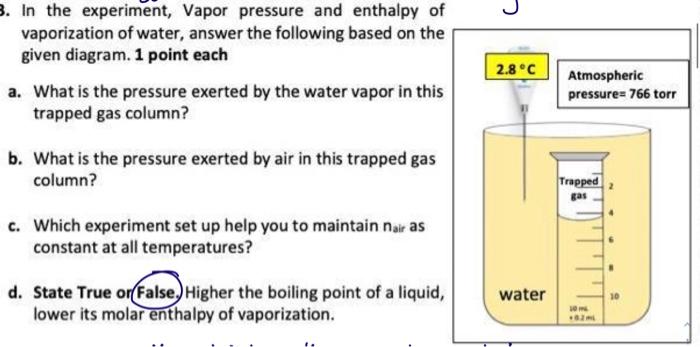 Solved In the experiment, Vapor pressure and enthalpy of | Chegg.com