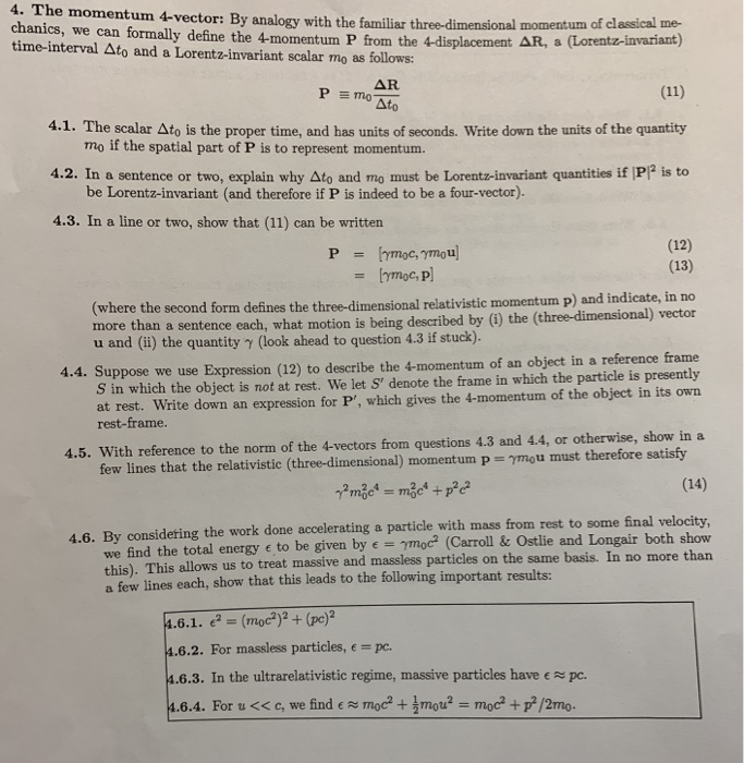 Solved 4. The momentum 4-vector: By analogy with the | Chegg.com