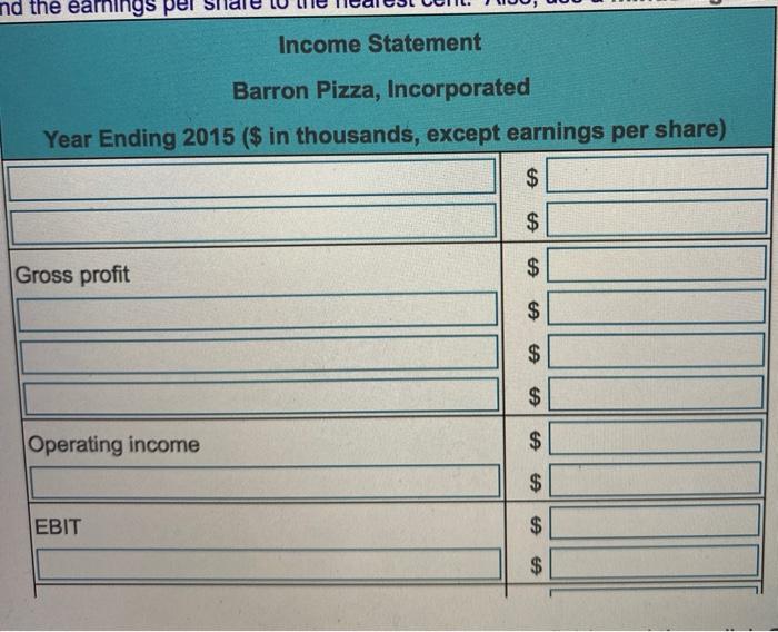 Solved Income statement. Construct the Burton Pizza, Ino. | Chegg.com