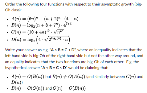Solved Order the following four functions with respect to | Chegg.com