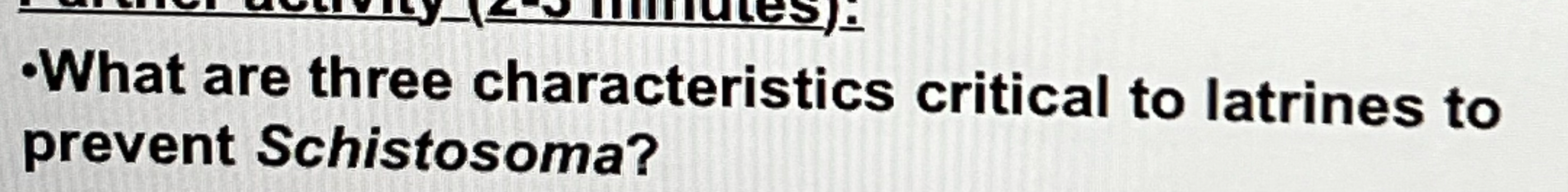 Solved -What are three characteristics critical to latrines | Chegg.com